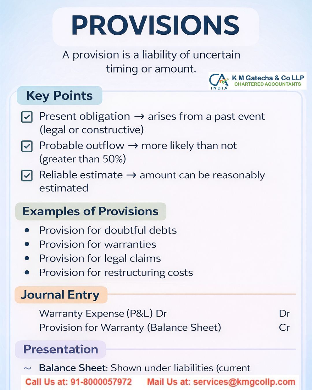 Journal Entry for Provisions India | KMG CO LLP