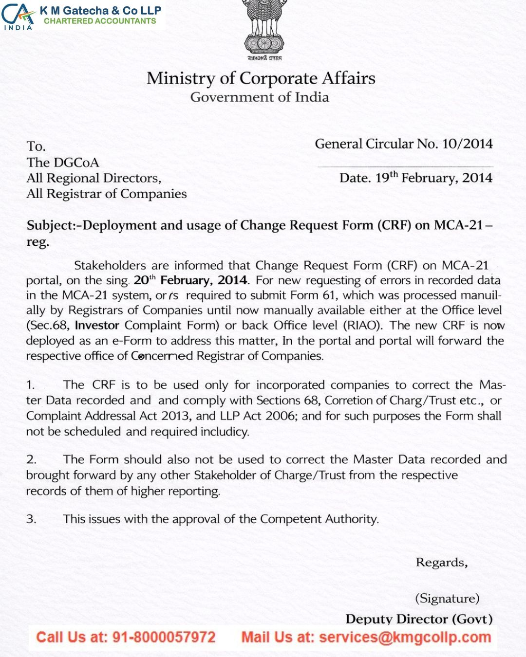 MCA Change Request Form (CRF) – Correct Master Data